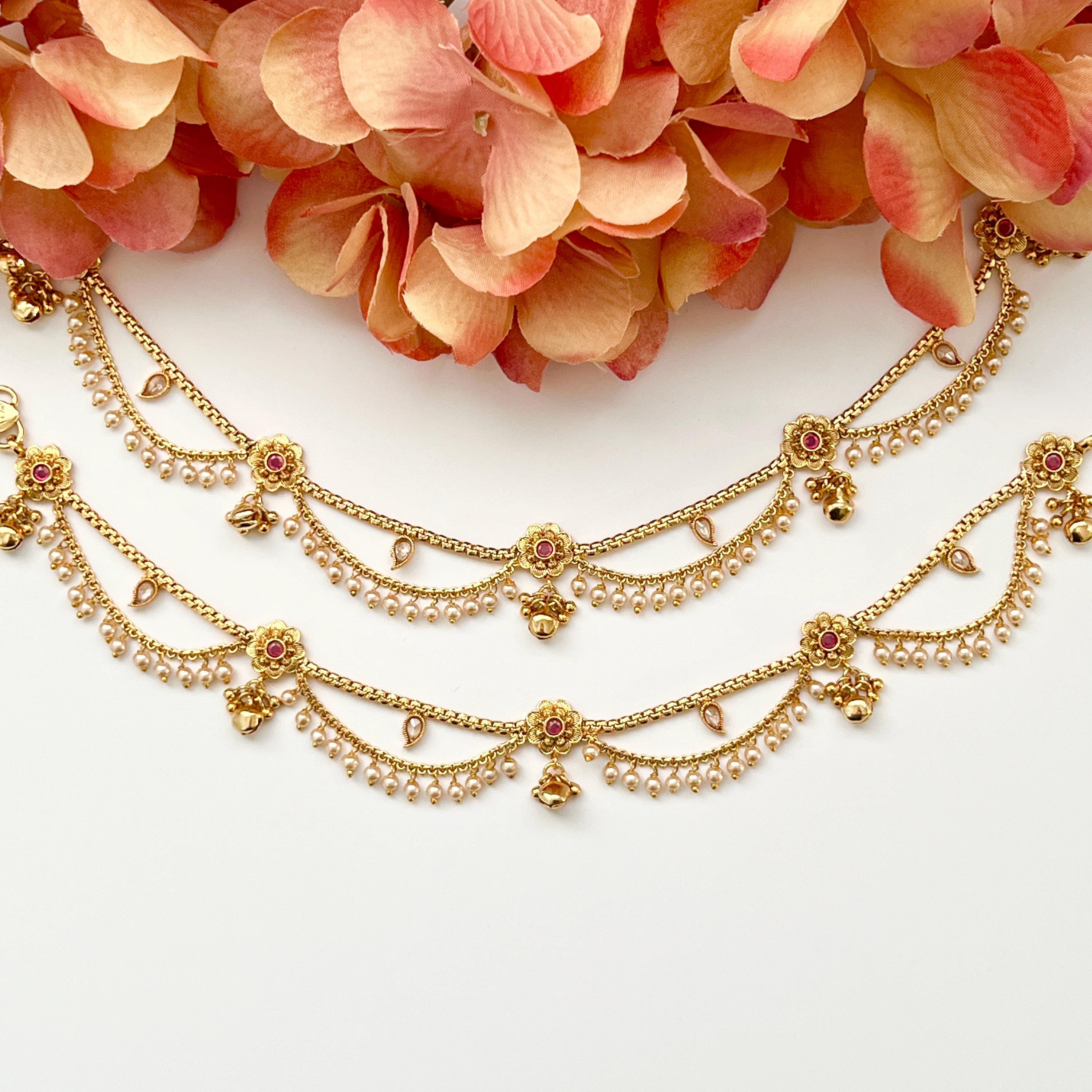 Gold Kundan Moti Pearl Anklet Payal Temple Anklet Payal Jhanjran Panjeb ...