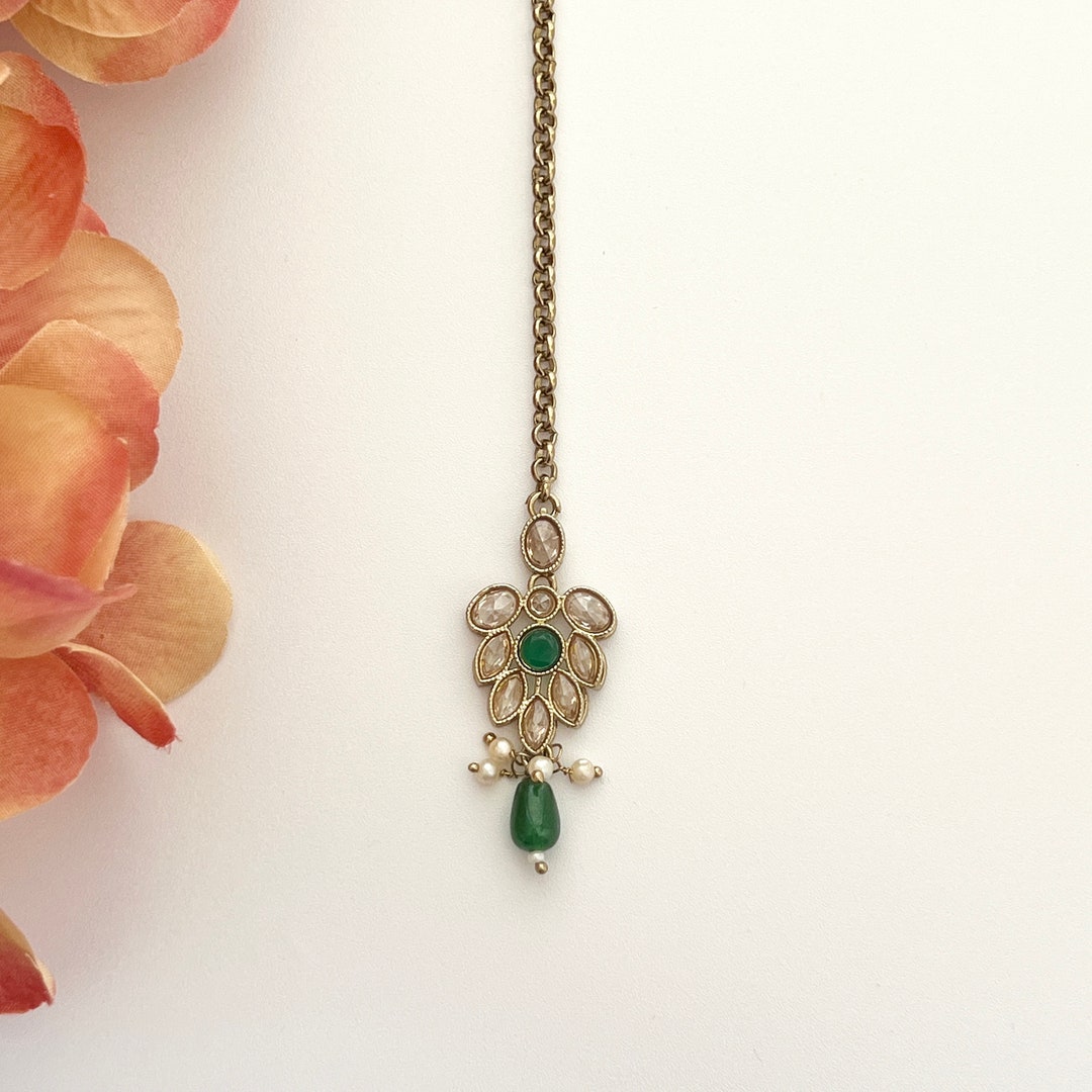Diamond Polki Antique Gold Maang Tikka Bollywood Jewelry Maang Tikka ...
