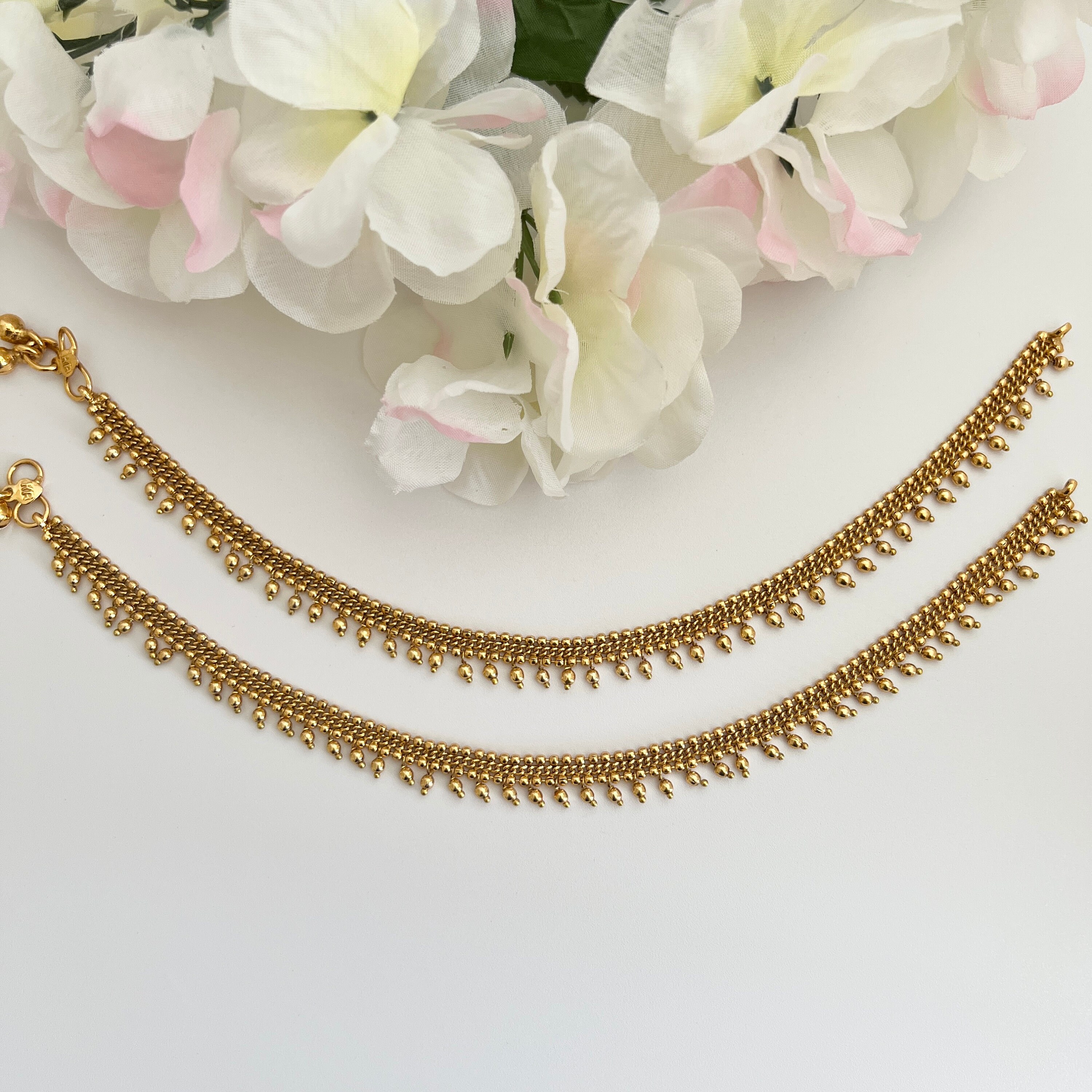 Traditional Gold Moti Anklet Payal Simple Pearl Temple Anklet Payal ...