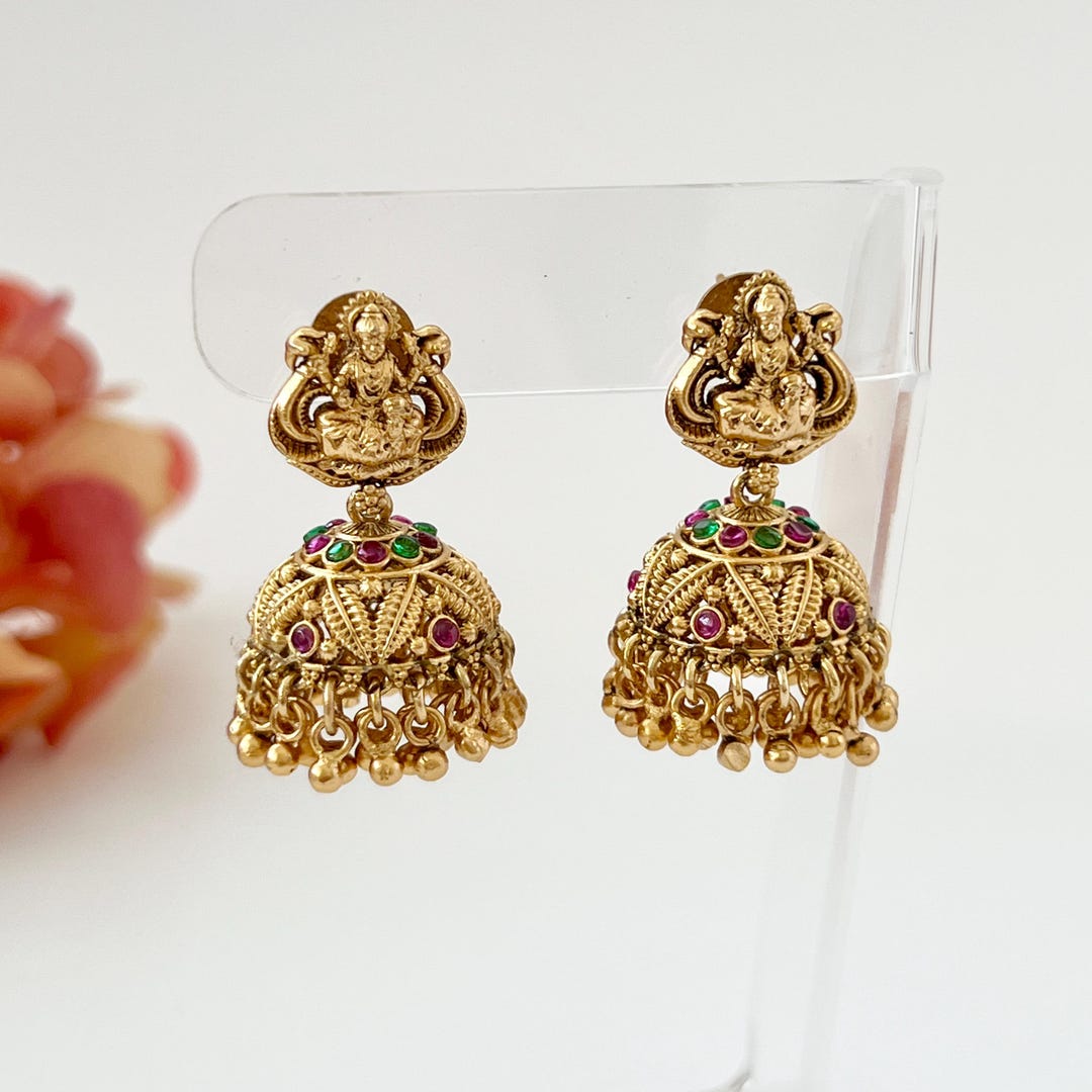 Matte Gold Temple Jhumka Earrings South Indian Earrings Temple Jhumkas ...
