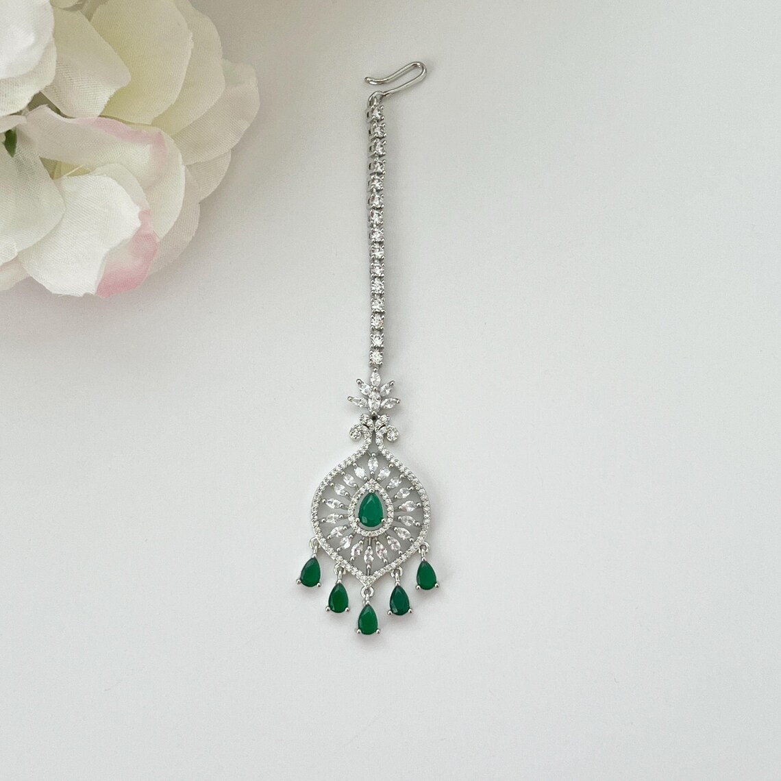 American Diamond Silver Maang Tikka Cubic Zirconia Tikka Bollywood ...