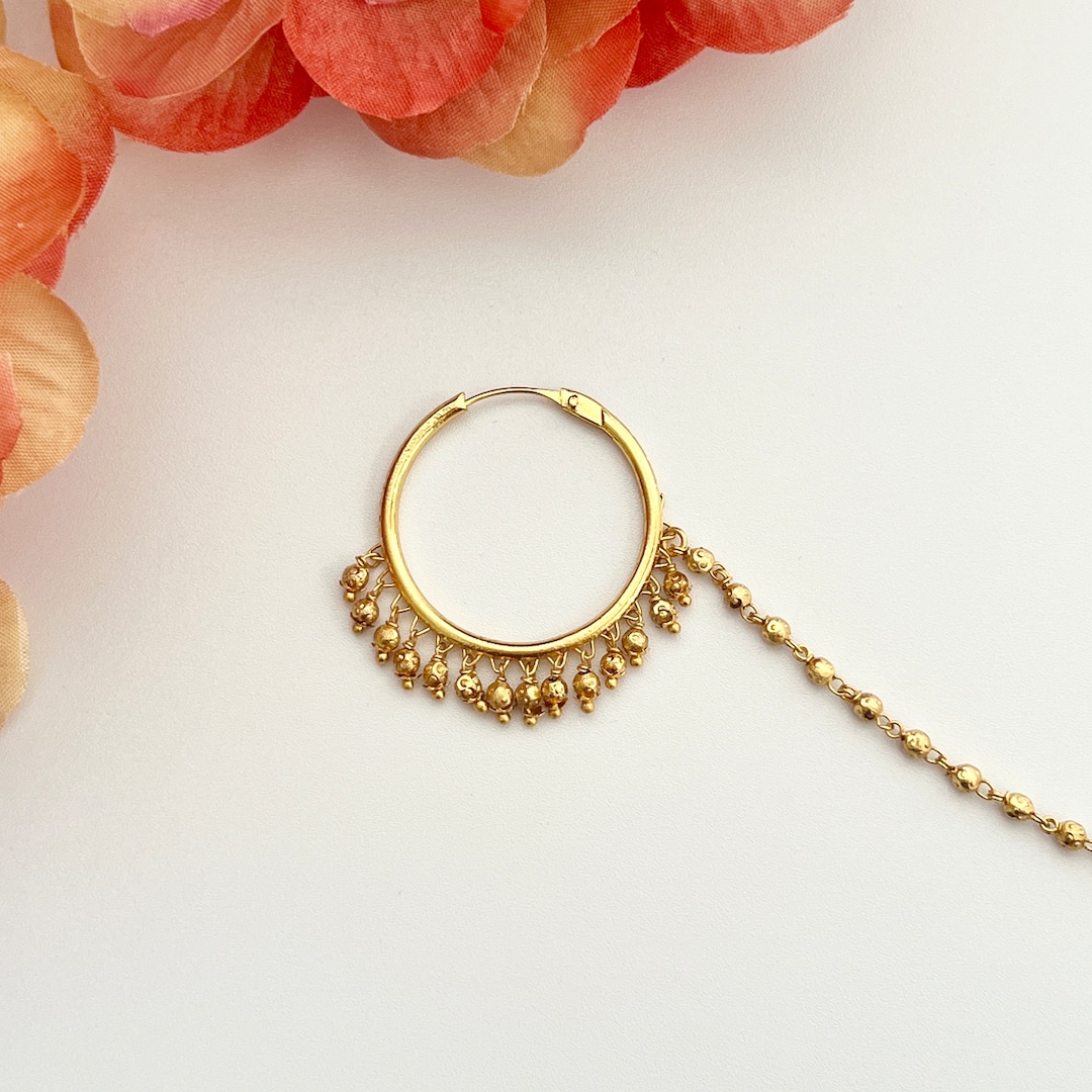 Simple Gold Pearl Indian Nose Ring Nath Pierced Bridal Wedding Nose ...