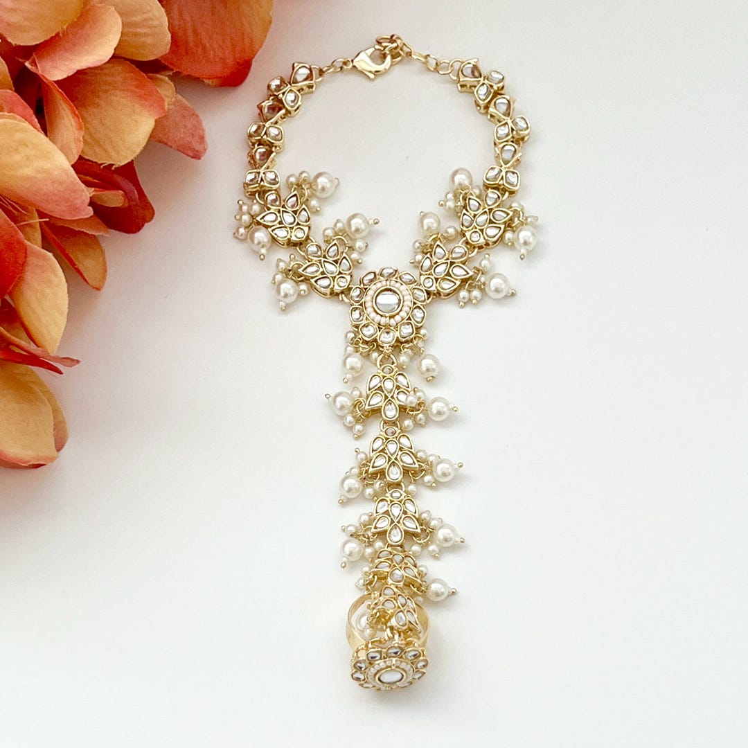 Kundan Hathphool Hath Paan Indian Hand Jewelry Hath Phool Hath Panja ...