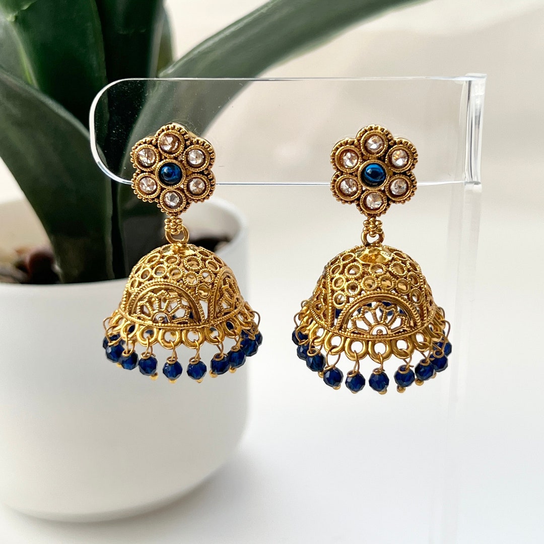Small Gold Indian Jhumka Earrings Temple Indian Earrings Pearl Jhumka ...