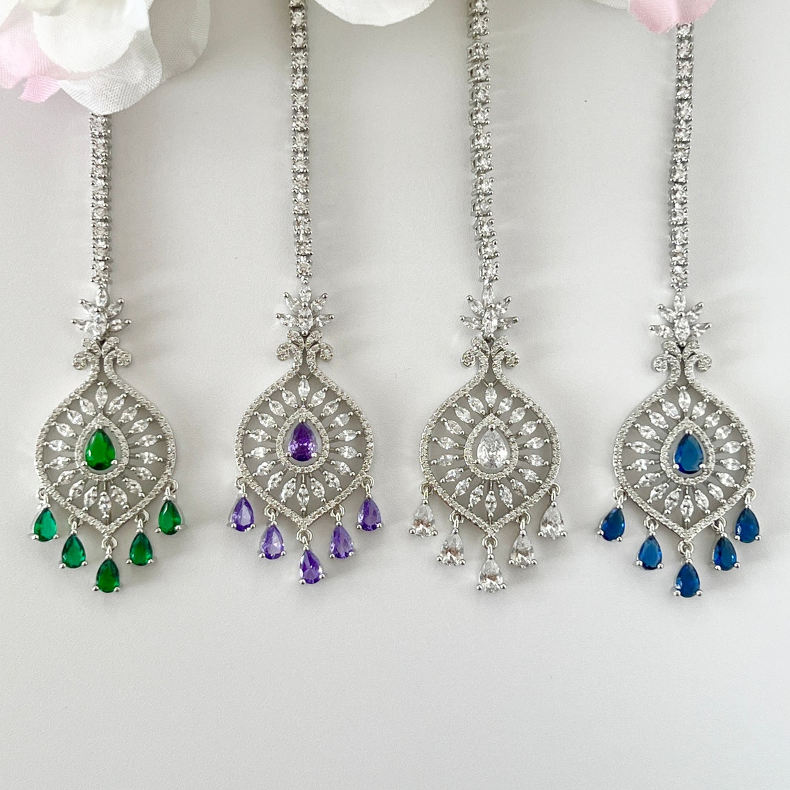 American Diamond Silver Maang Tikka Cubic Zirconia Tikka Bollywood ...