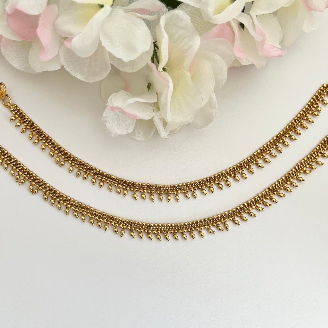 Traditional Gold Moti Anklet Payal Simple Pearl Temple Anklet Payal ...