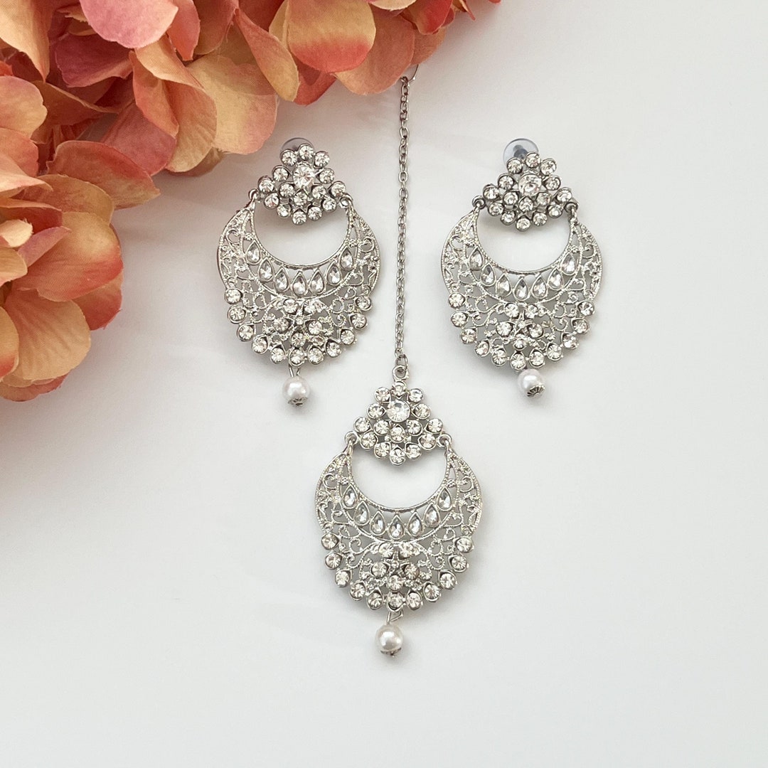 Silver Tikka Set Silver Pearl Tikka Set Indian Wedding Jewelry Bridal ...