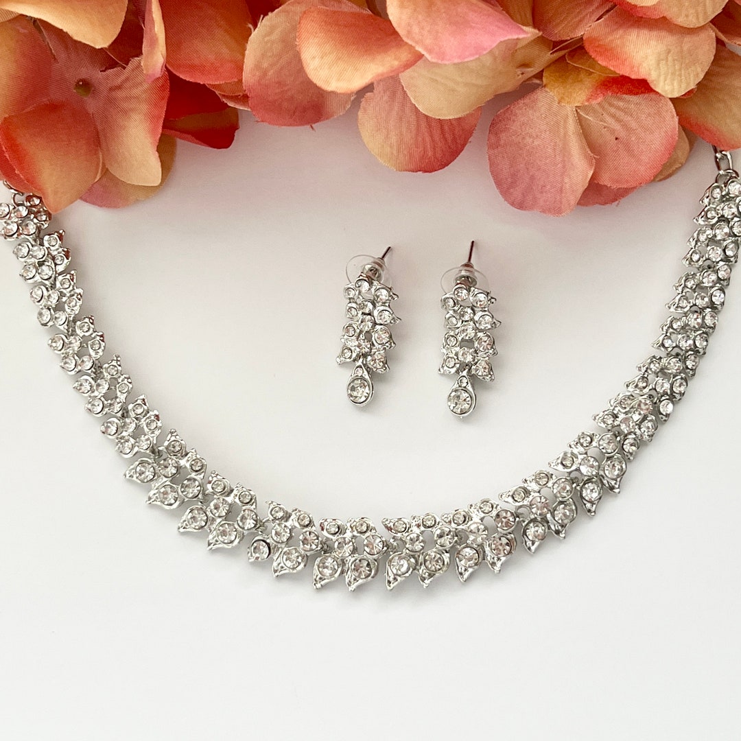 Silver Indian Necklace Set, Silver Bridal Set, Pakistani Jewelry ...