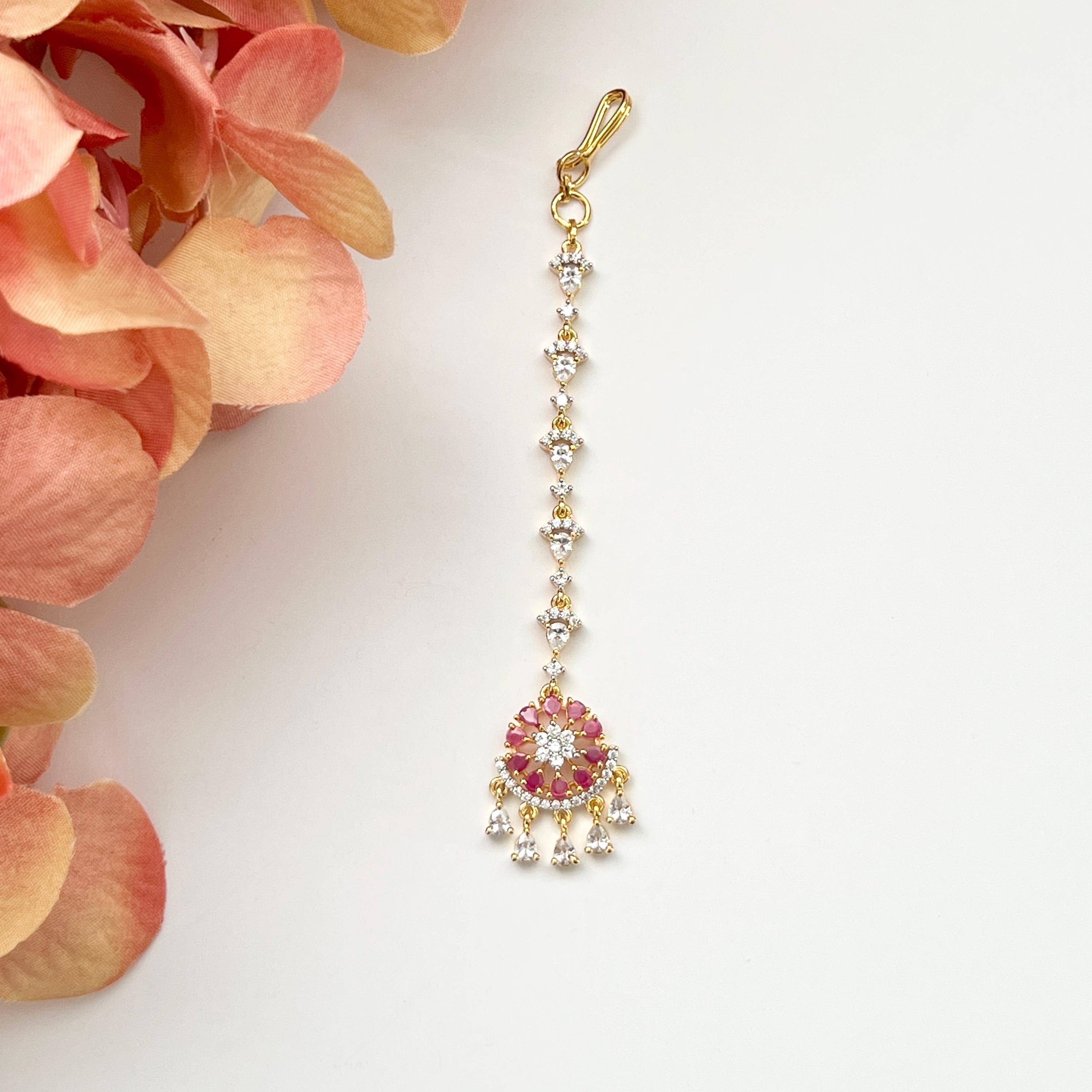 American Diamond Gold Maang Bridal Tikka Bollywood Tikka Girls Maang ...