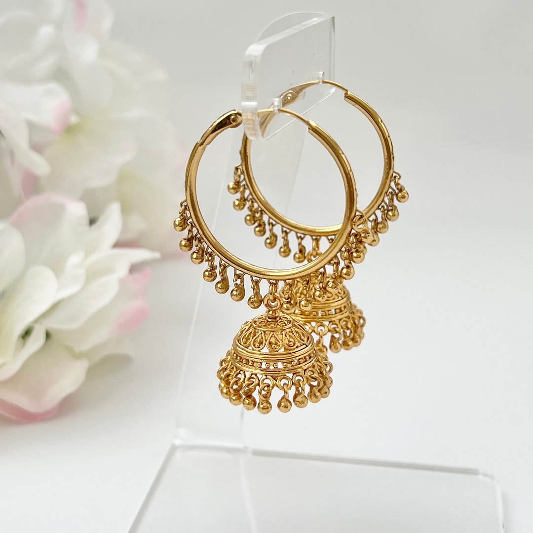 Gold Jhumka Earrings Gold Hoop Earrings Indian Earrings Pearl Hoop ...