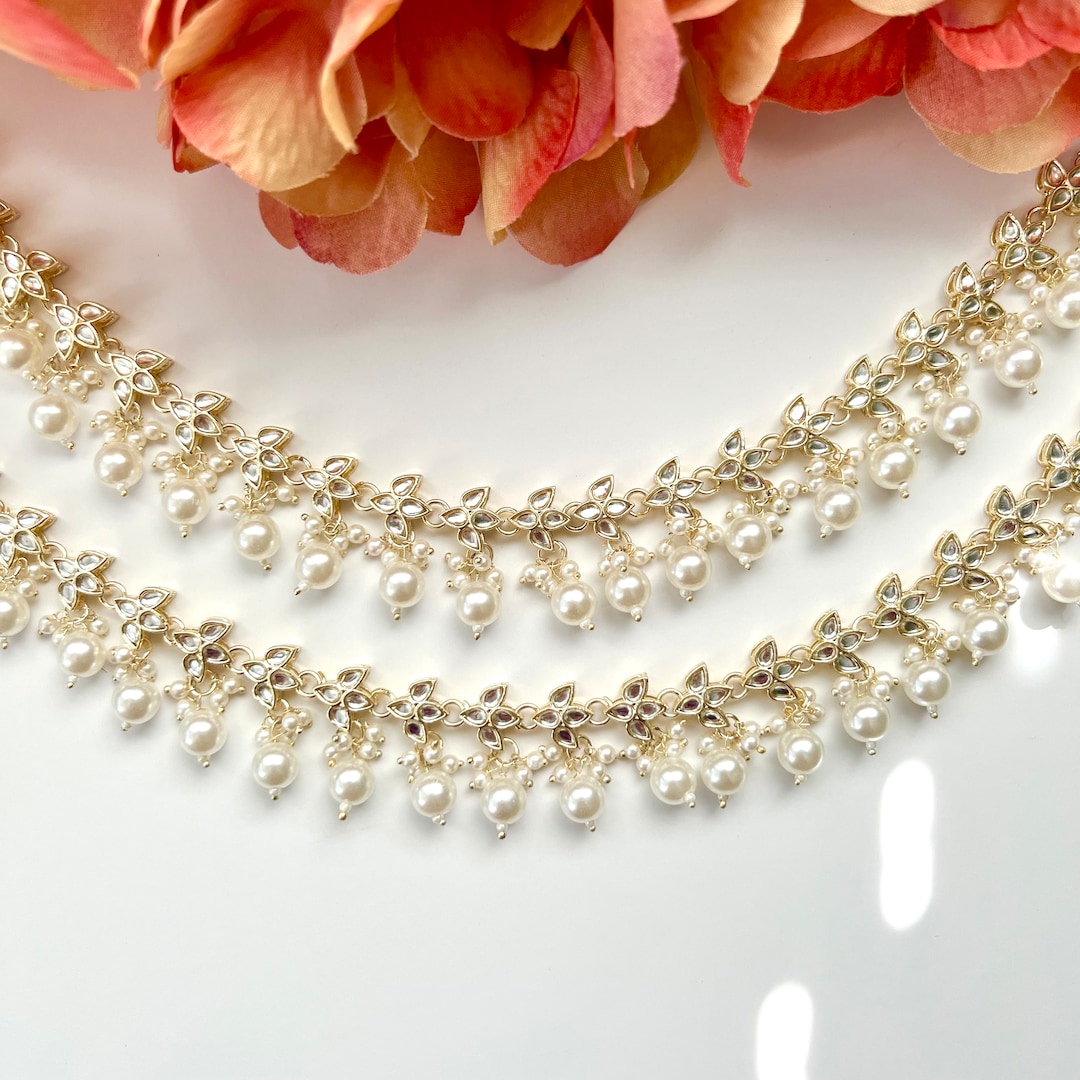 Gold Kundan Moti Pearl Anklet Payal Temple Anklet Payal Jhanjran Panjeb ...