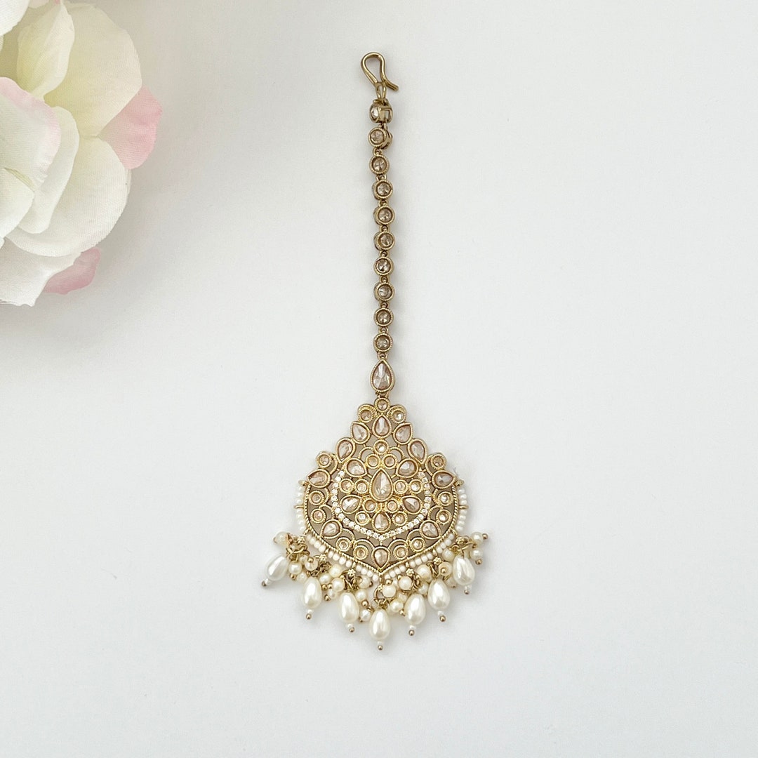 Antique Gold Polki Diamond Maang Tikka American Diamond Tikka Bollywood ...