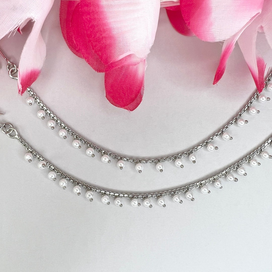 Silver Indian Pearl Ear Chain, Sahare Kaan Chain, Indian Jewelry ...