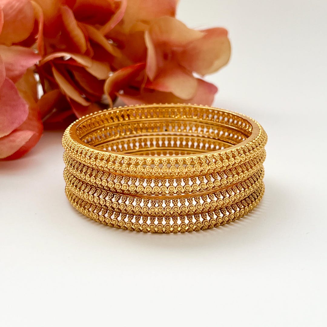 Matte Gold Bangles Temple Jewelry Bridal Wedding Jewelry South Asian Jewelry Gold Bracelets Boho ...