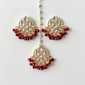 Kundan Tikka Pearl Earring Set Indian Jewelry Bollywood Maang Tikka ...