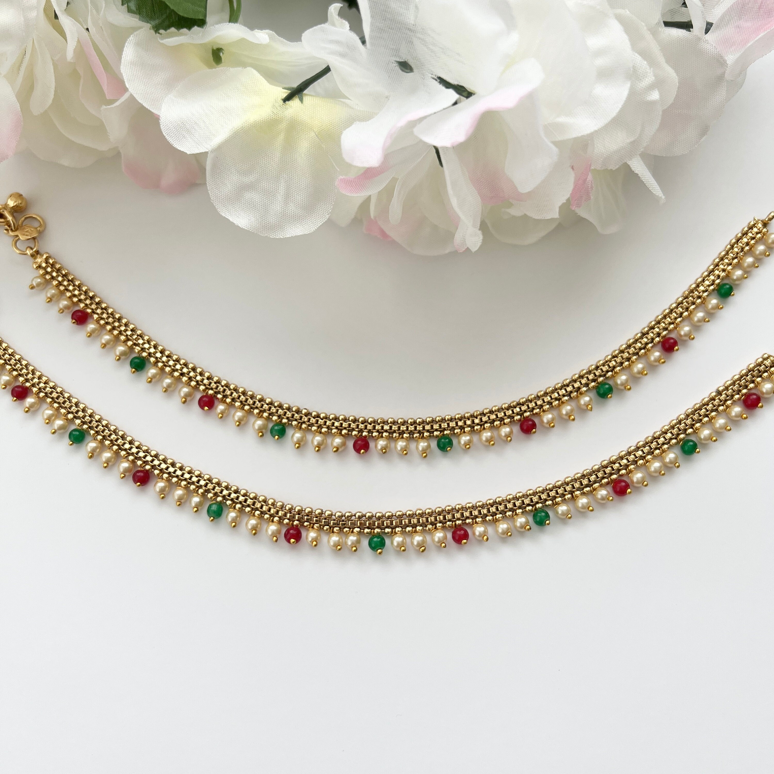 Traditional Gold Moti Anklet Payal Simple Pearl Temple Anklet Payal ...