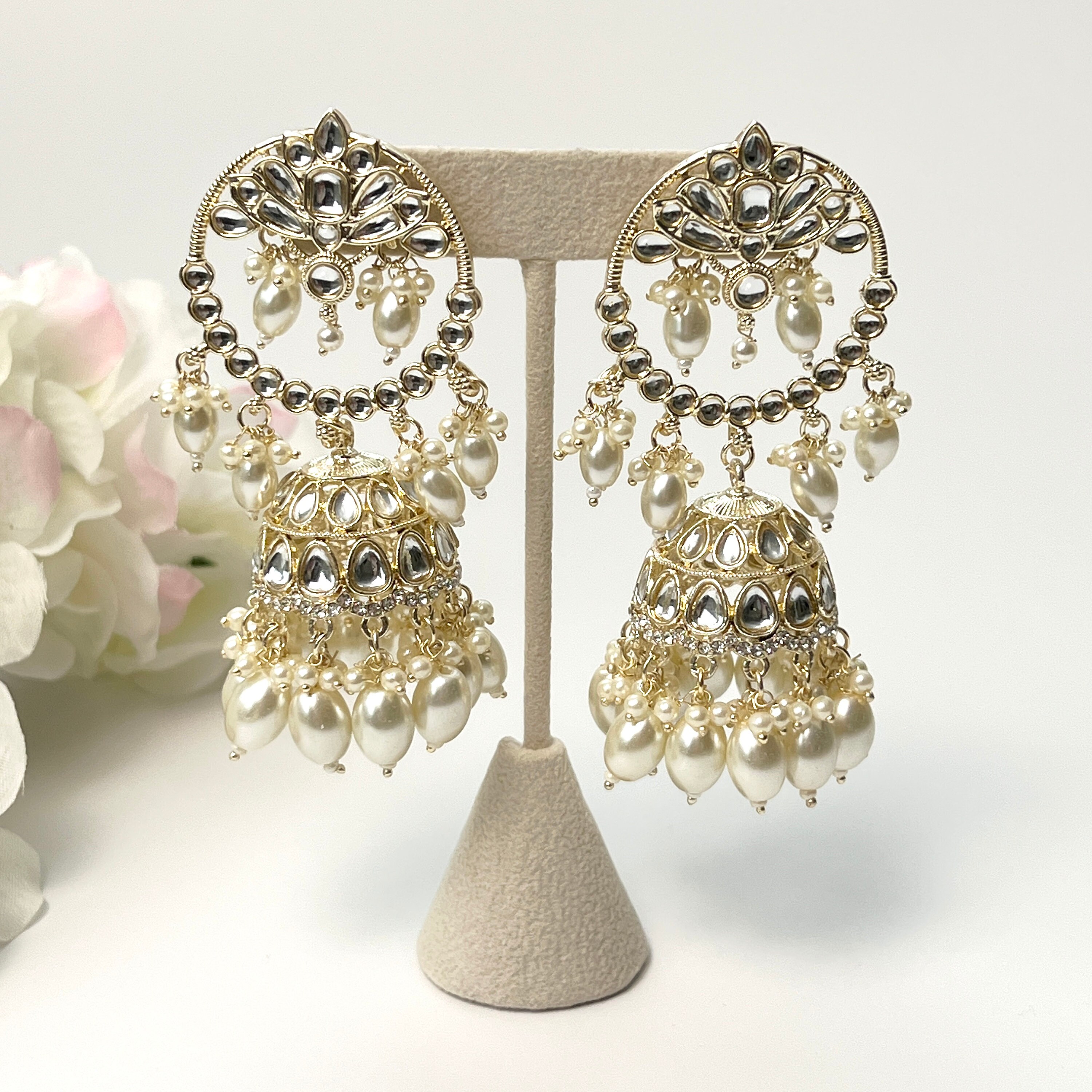 Kundan Indian Statement Earrings Big Jhumka Punjabi Earrings Long ...