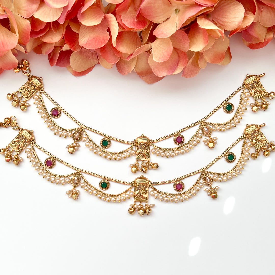 Gold Ghungroo Moti Pearl Anklet Payal Temple Anklet Payal Jhanjra ...