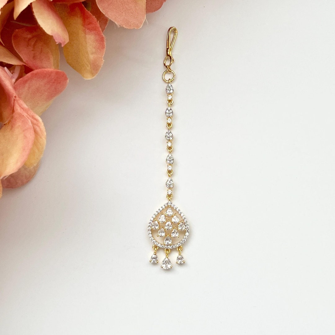 American Diamond Gold Maang Bridal Tikka Bollywood Tikka Girls Maang ...