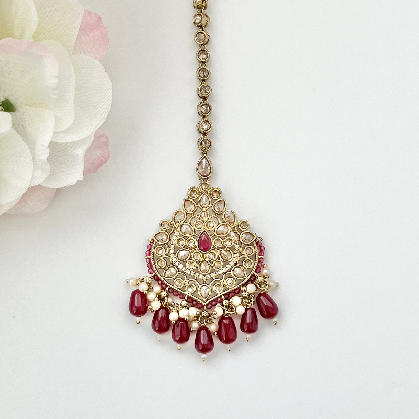 Antique Gold Polki Diamond Maang Tikka American Diamond Tikka Bollywood ...