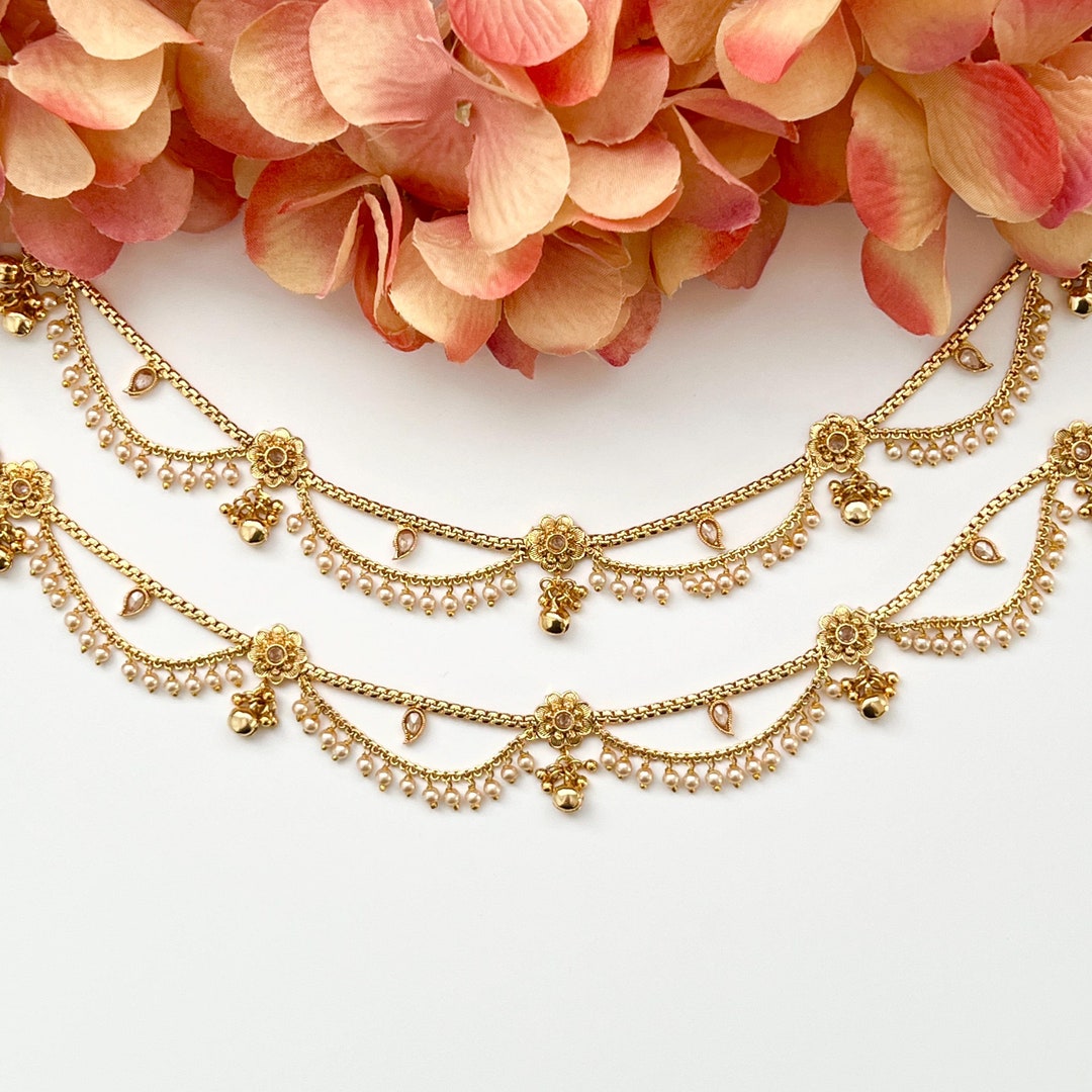 Gold Kundan Moti Pearl Anklet Payal Temple Anklet Payal Jhanjran Panjeb ...