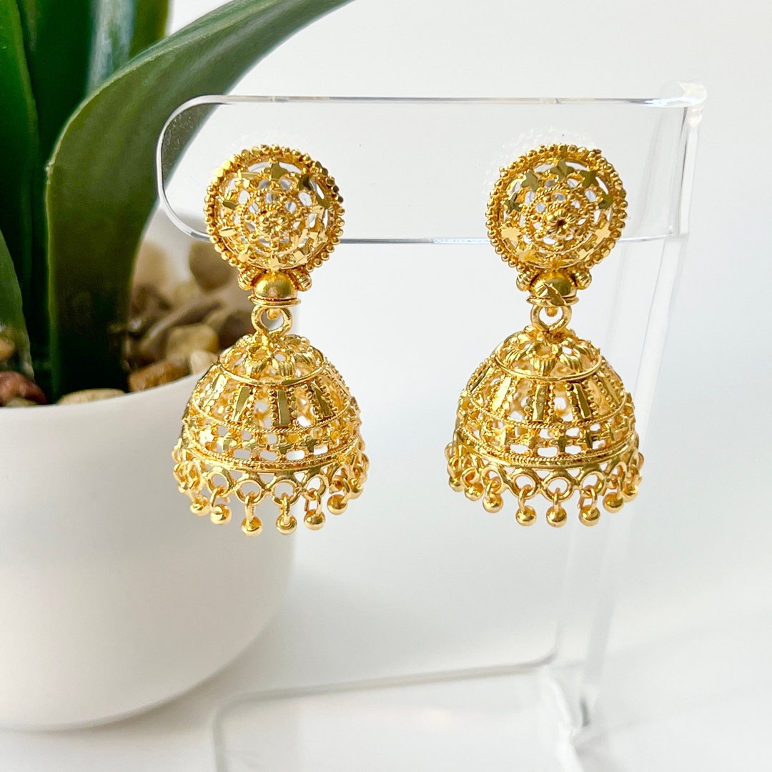 Jhumka Earrings Small Gold Jhumka Earrings Indian Earrings Traditional ...