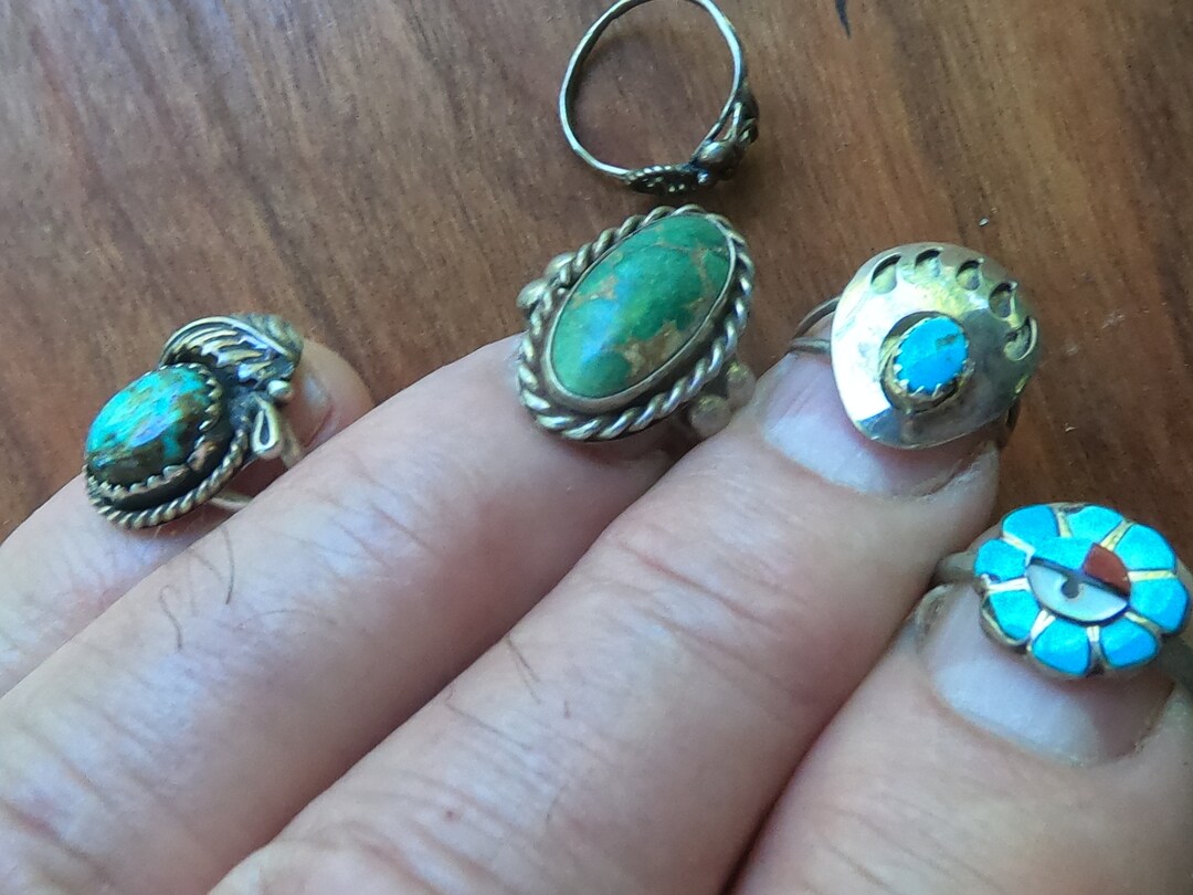 Five Native American Indian Navajo Zuni Women’s Rings W/turquoise ...