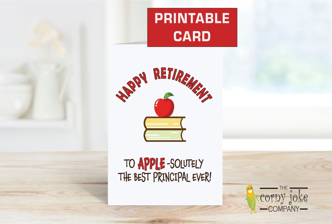 Printable Principal Retirement Card, Happy Retirement Card With Apple ...