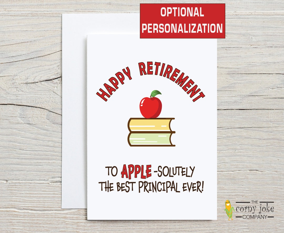 Principal Retirement Card, Happy Retirement Card With Apple Pun, Custom ...