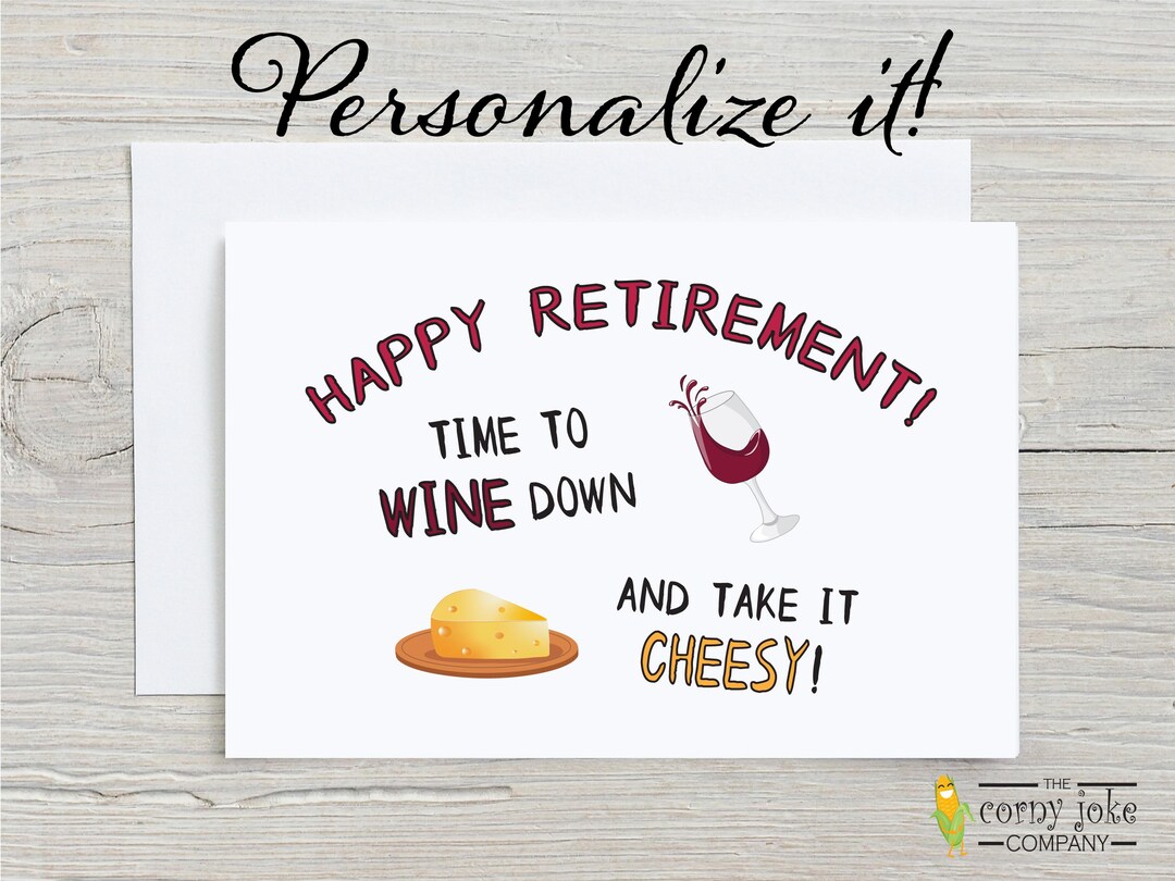 Personalized Retirement Card, Fun Retirement Gift With Wine and Cheese ...