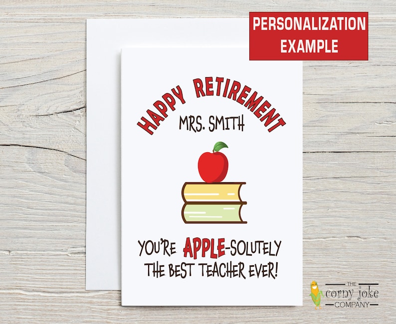 Teacher Retirement Card, Happy Retirement Card With Apple Pun, Custom ...