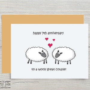 7th Wool Anniversary Card for a Couple, Funny 7 Year Anniversary Card ...