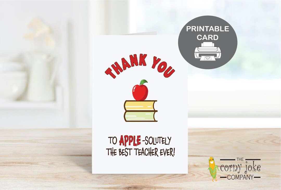 Teacher Thank You Card, Apple Pun Appreciation Gift (digital Download ...