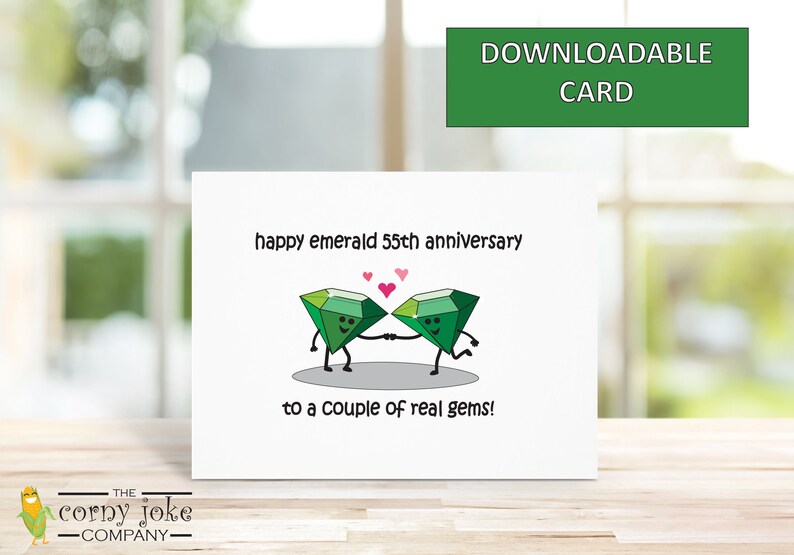 Printable 55th Anniversary Card, Emerald Anniversary Card for a Couple ...