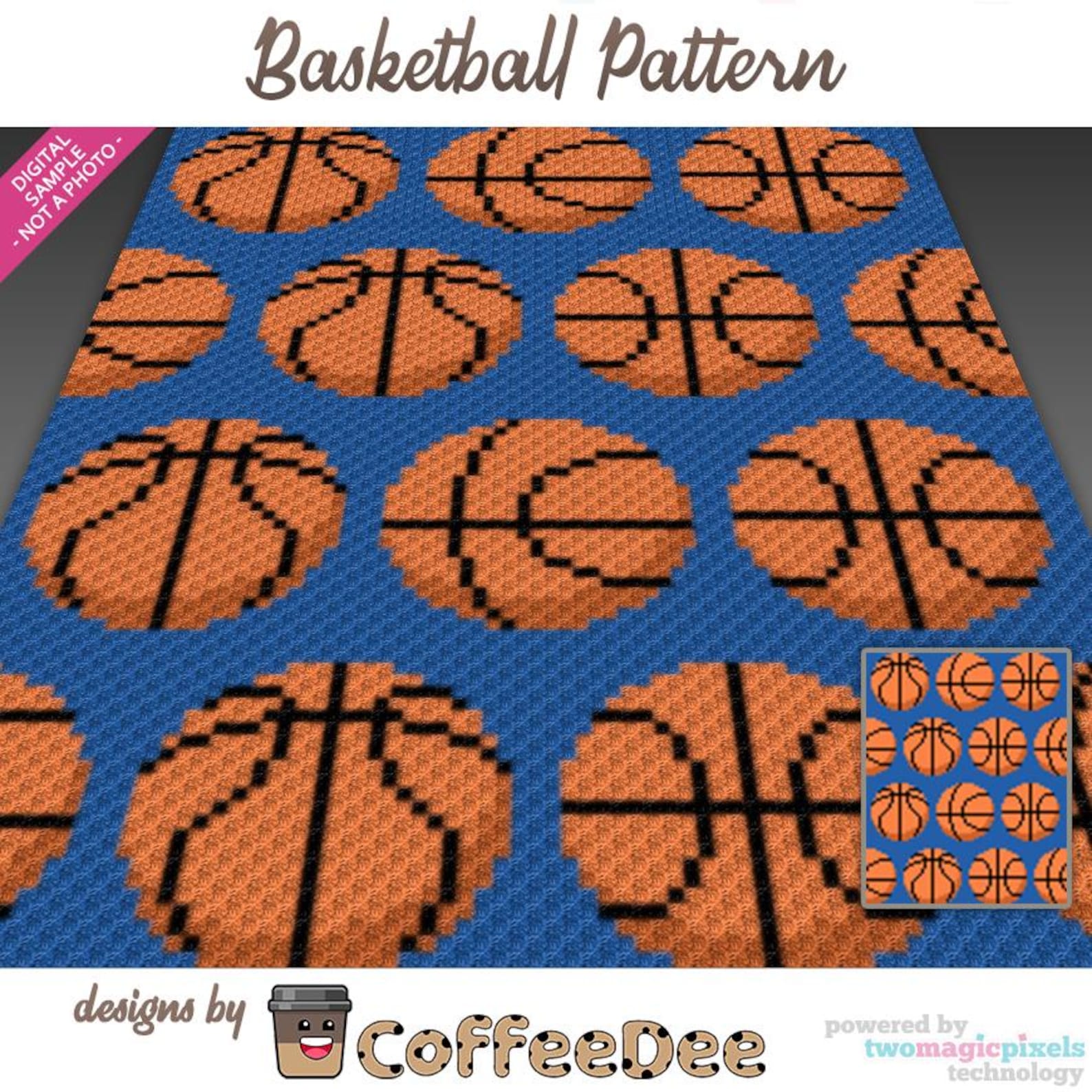 Basketball Pattern Graph for Crochet (c2c, Mini C2c, Sc, Hdc, Dc, Tss ...