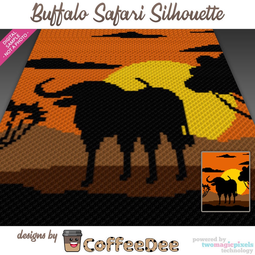 Buffalo Safari Silhouette Graph for Crochet c2c, Mini C2c, Sc, Hdc, Dc ...