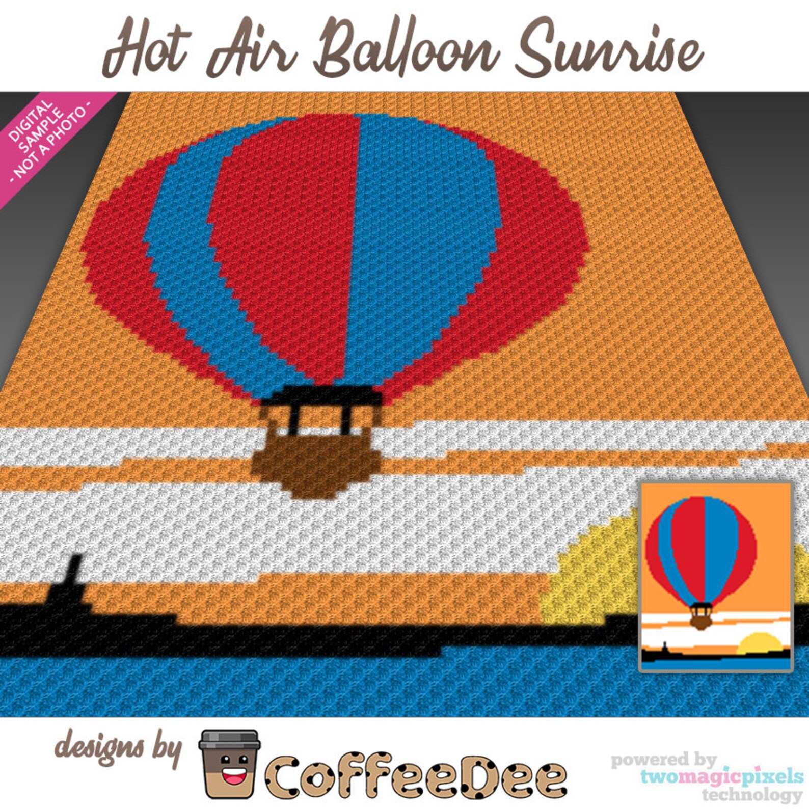 Hot Air Balloon Sunrise Graph for Crochet (c2c, Mini C2c, Sc, Hdc, Dc ...