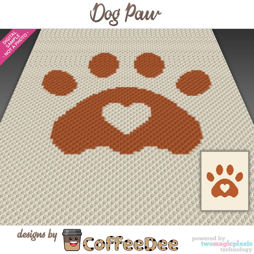 Dog Paw Graph for Crochet (c2c, Mini C2c, Sc, Hdc, Dc, Tss), Cross ...