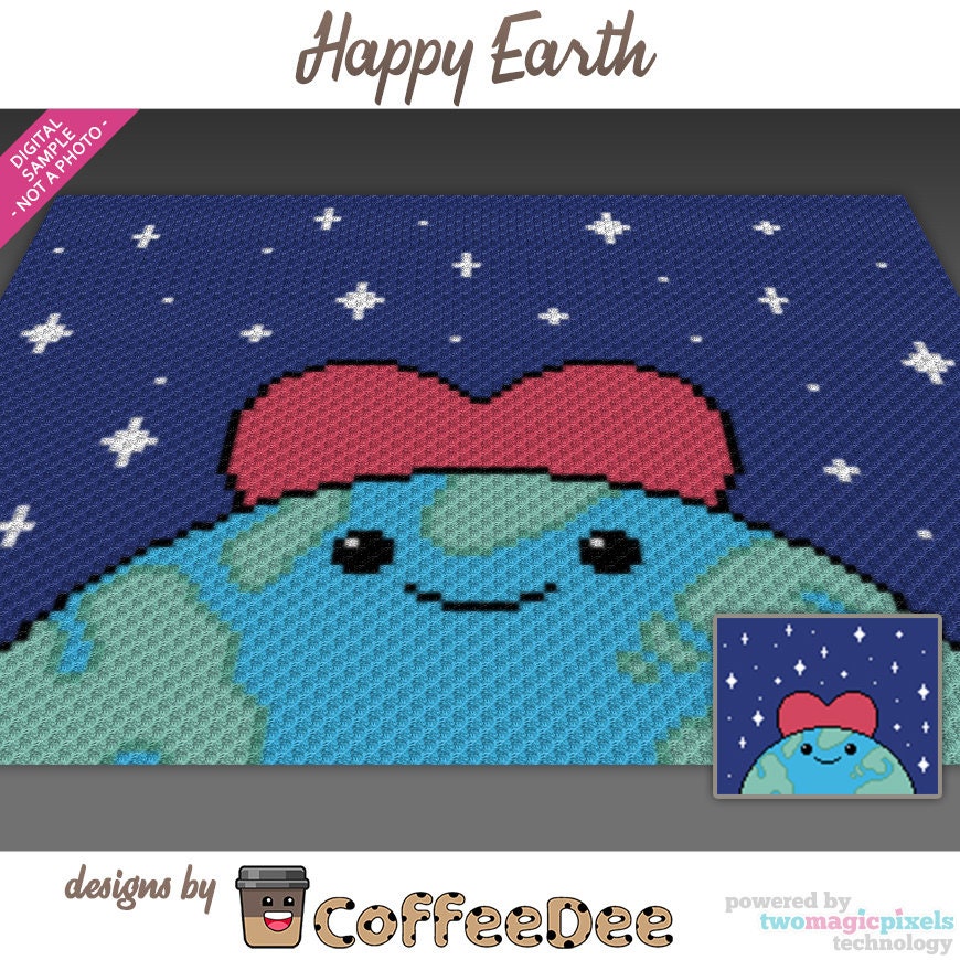 Happy Earth Graph for Crochet c2c Mini C2c Sc Hdc Dc - Etsy