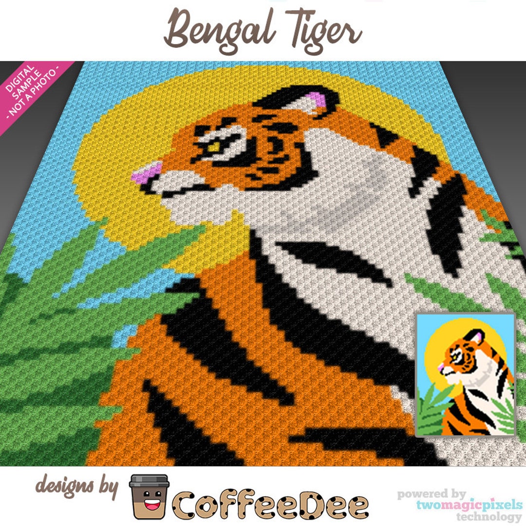 Bengal Tiger Graph for Crochet (c2c, Mini C2c, Sc, Hdc, Dc, Tss), Cross ...