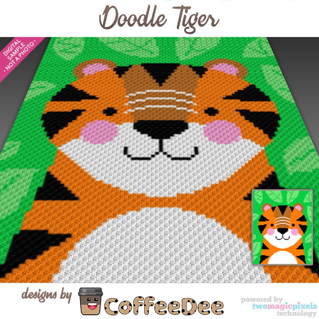 Doodle Tiger Graph for Crochet (c2c, Mini C2c, Sc, Hdc, Dc, Tss), Cross ...