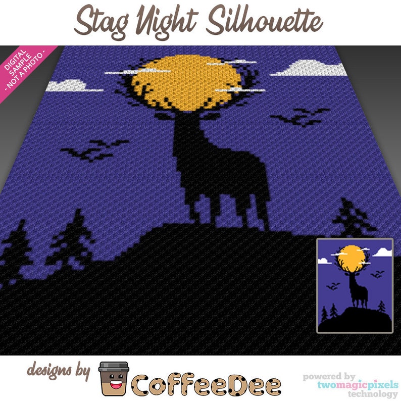 Stag Night Silhouette Graph for Crochet (c2c, Mini C2c, Sc, Hdc, Dc ...