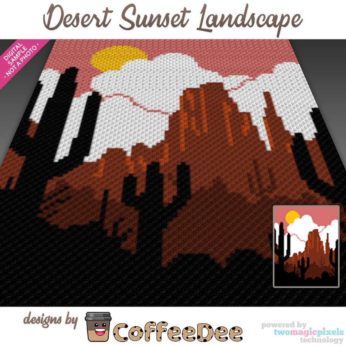 Desert Sunset Landscape Graph for Crochet (c2c, Mini C2c, Sc, Hdc, Dc ...