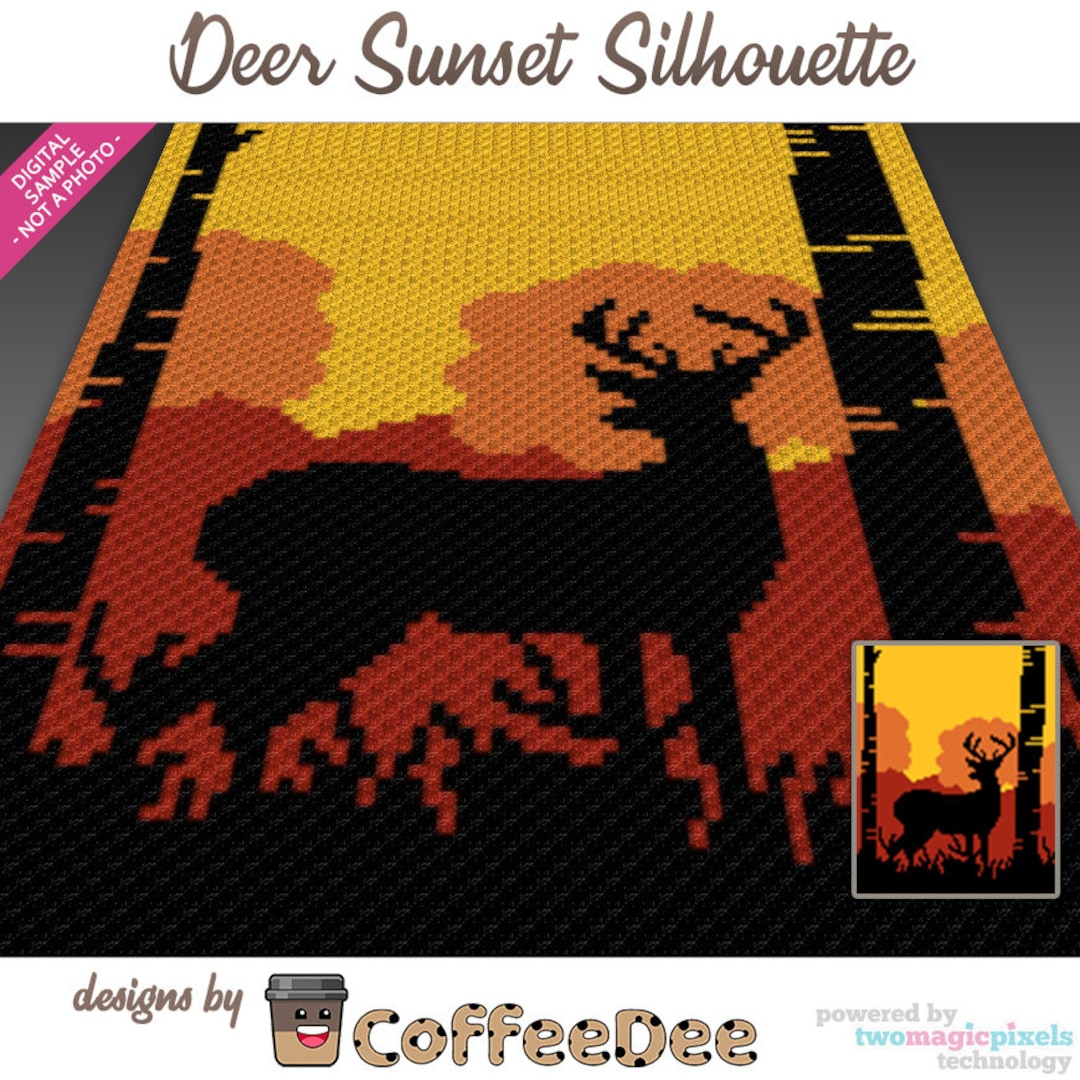 Deer Sunset Silhouette Graph for Crochet (c2c, Mini C2c, Sc, Hdc, Dc ...