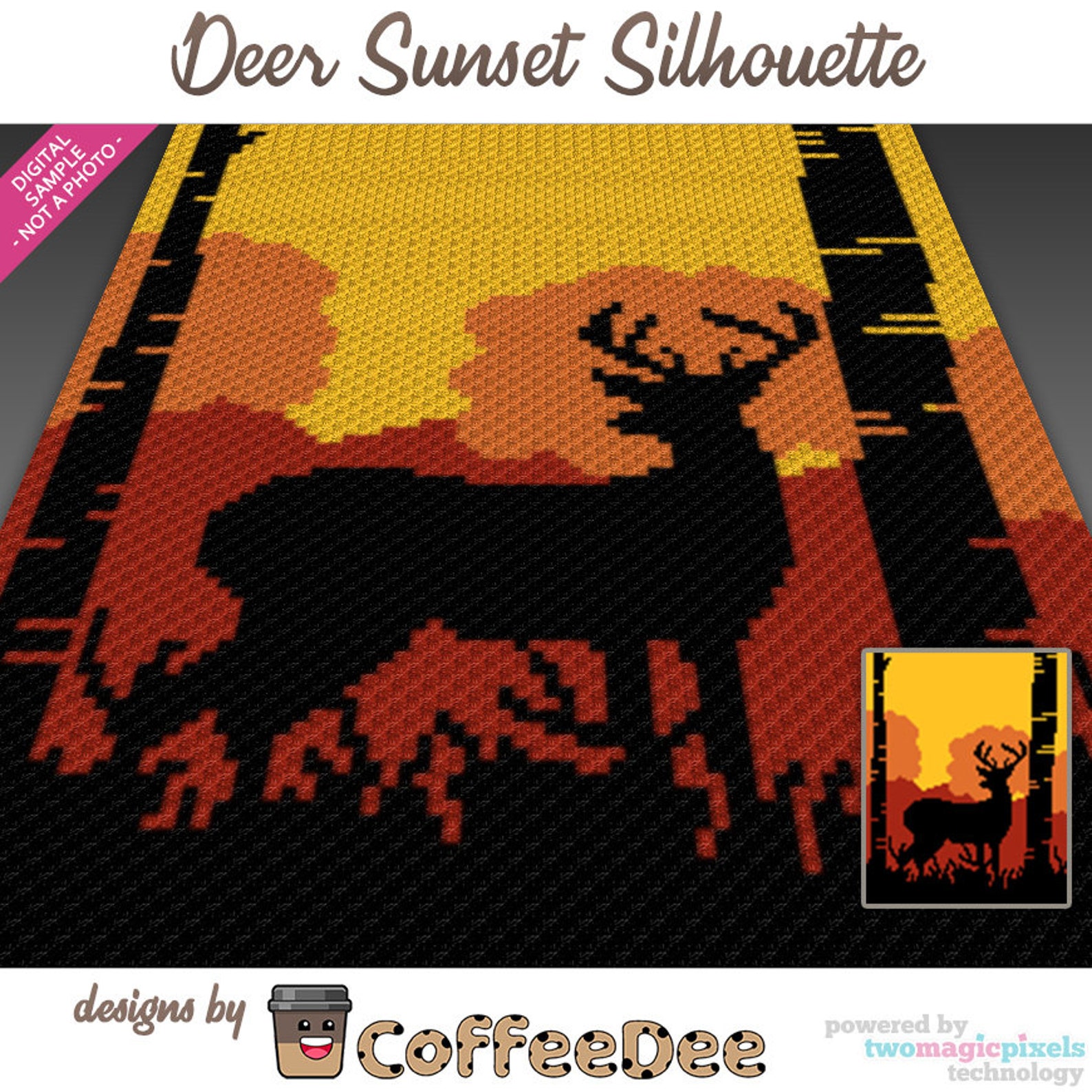 Deer Sunset Silhouette Graph for Crochet (c2c, Mini C2c, Sc, Hdc, Dc ...