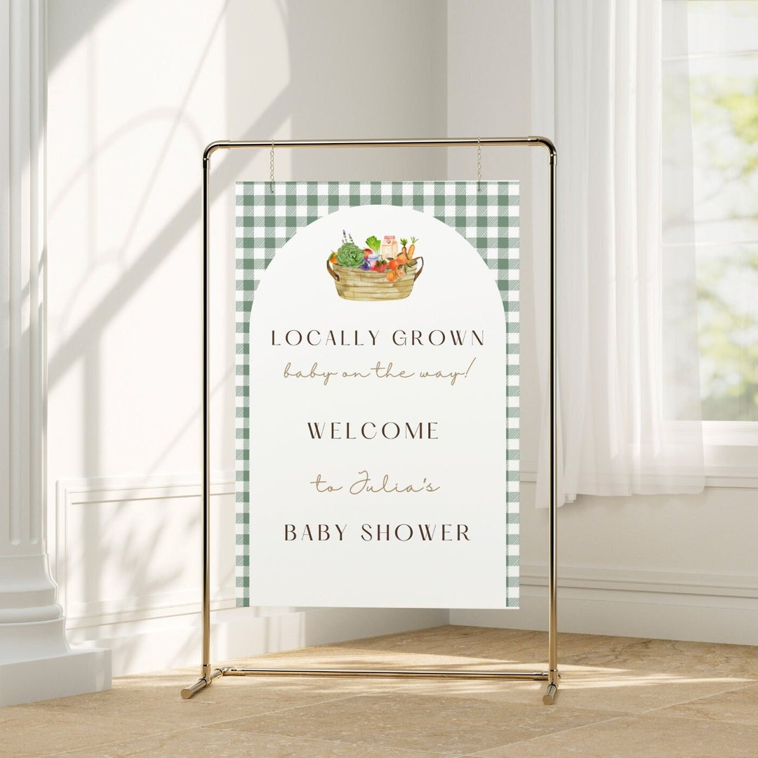 Green Locally Grown Baby Shower Sign Gingham Farmers Market - Etsy