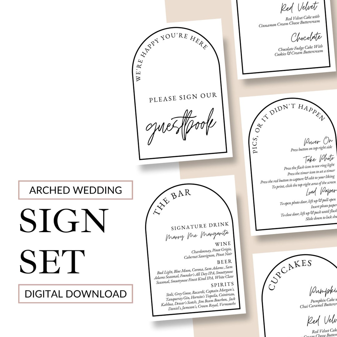Arched Wedding Sign Set Modern Arch Wedding Signs Wedding - Etsy
