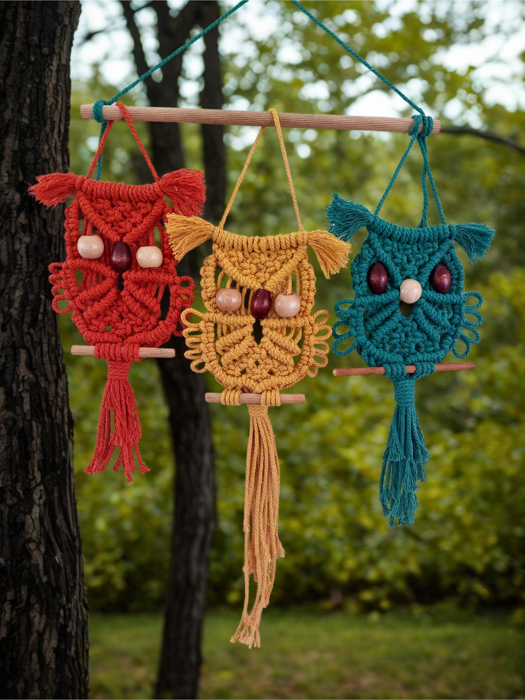 Handmade Colorful Macrame Owl Wall Hanging – Boho Nursery Decor – Set ...