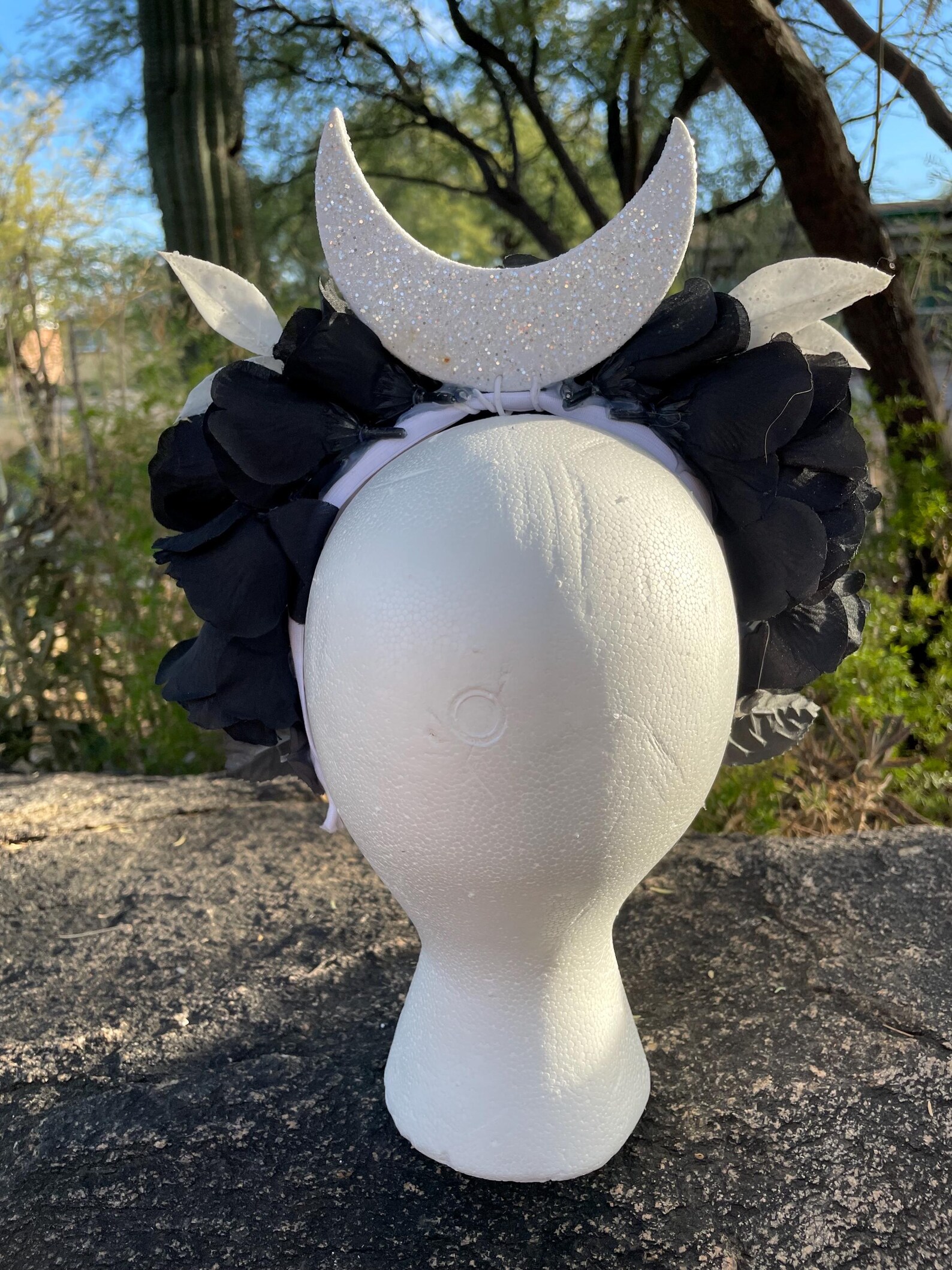 Lunar Shadow Headdress With Sparkling Crescent Moon| Head Accessory ...