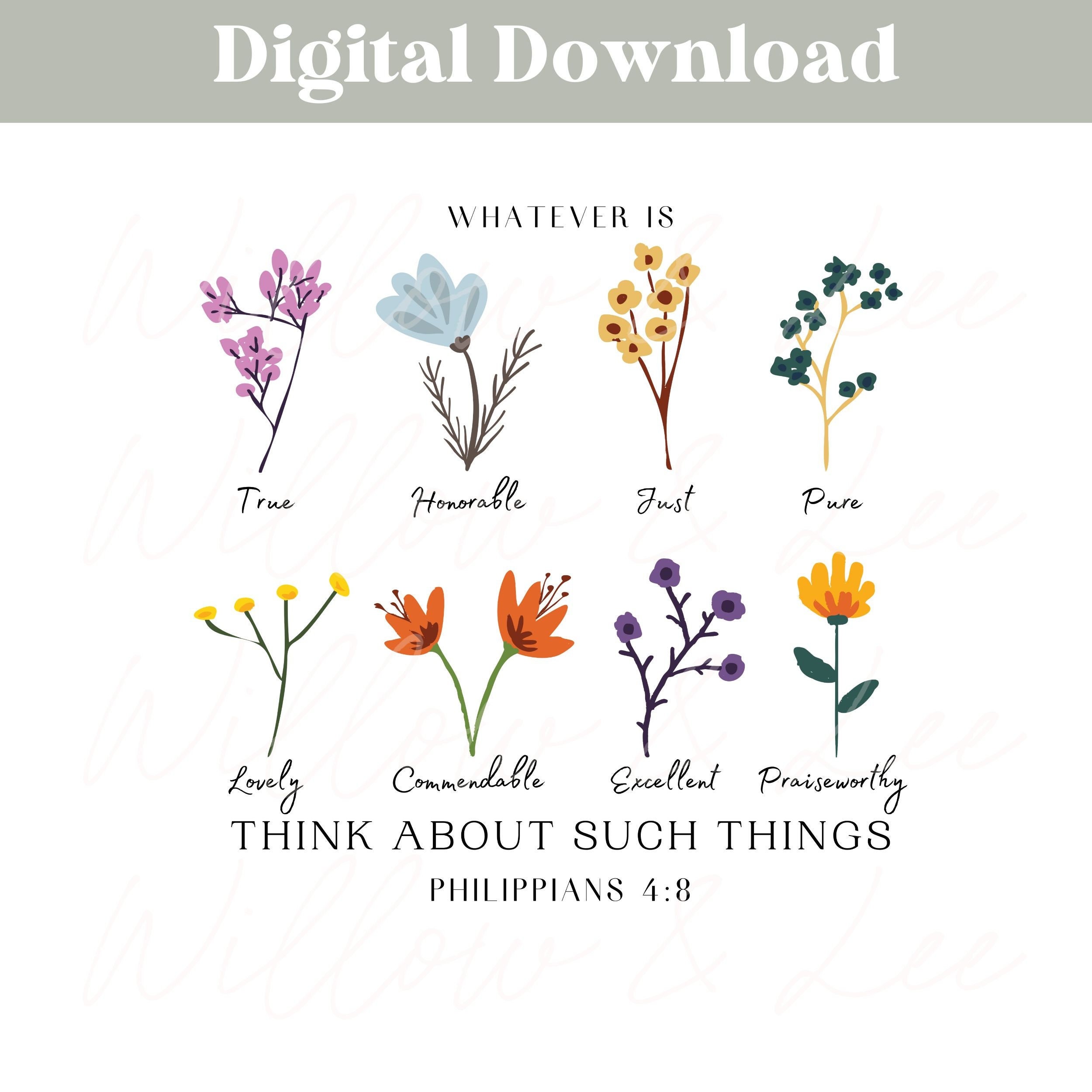 Philippians 4:8 PNG, Whatever is True, Christian Sublimation, Floral ...